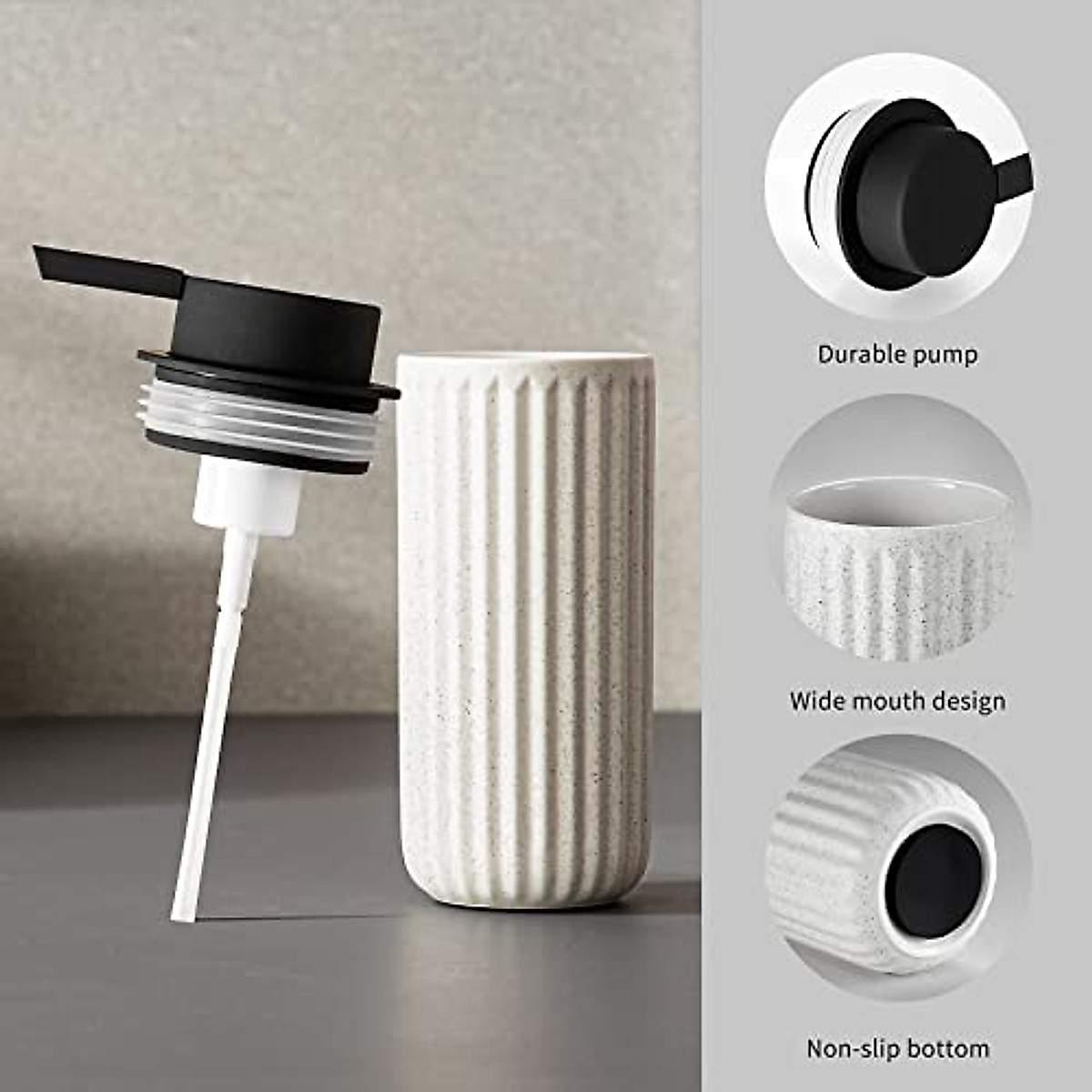 Foaming Soap Dispenser 16oz Removable Ceramic Lotion Dispenser, Cylindrical Stripe Kitchen Bathroom Pump Bottle with Foam Bottle Pump(Cream)