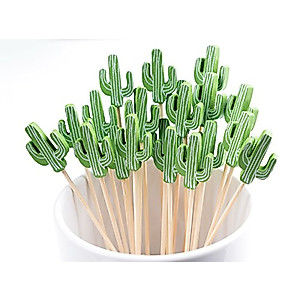 PuTwo Cocktail Picks Handmade Bamboo Toothpicks 100pcs 4.7” in Green Cacti
