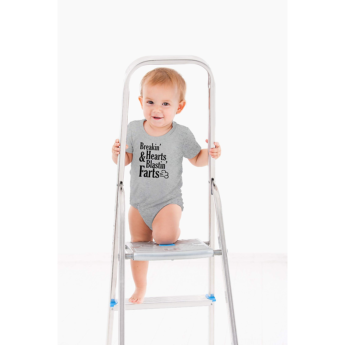 AW Fashions Breakin' Hearts & Blastin' Farts Baby Bodysuit Funny Cute Infant Clothing Baby Wear Apparel (12 Months, Sports Grey)