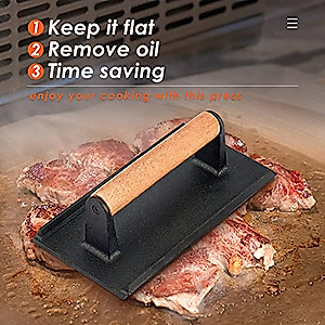 12In Cheese Melting Dome & 8x4In Cast Iron Grill Press, HaSteeL Stainless Steel Basting Cover with Heavy Duty Burger Bacon Press, Griddle Accessories for Teppanyaki Flat Top Stovetop Indoor & Outdoor