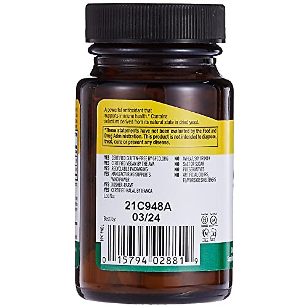 Country Life Selenium, Yeast Bound, Supports Immune Health, 100mcg, 90 Tablets, Certified Gluten Free, Certified Vegan, Certified Halal