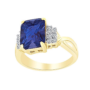 AFFY Emerald Simulated Blue Sapphire & White Cubic Zirconia Solitaire Ring in 14k Yellow Gold Over Sterling Silver Ring Size-8