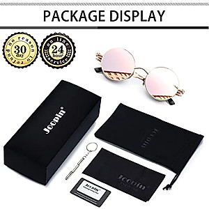 Joopin Mirrored Pink Sunglasses Round Hippie, Steampunk Circle Shades for Women, Halloween Costume Sun Glasses Polarized UV400 Protection Circular Shady Rays Sunnies