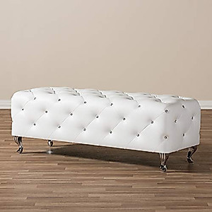 Baxton Studio Stella Crystal Tufted Modern Bench, White, 54(L)X19(W)X19.5(H)