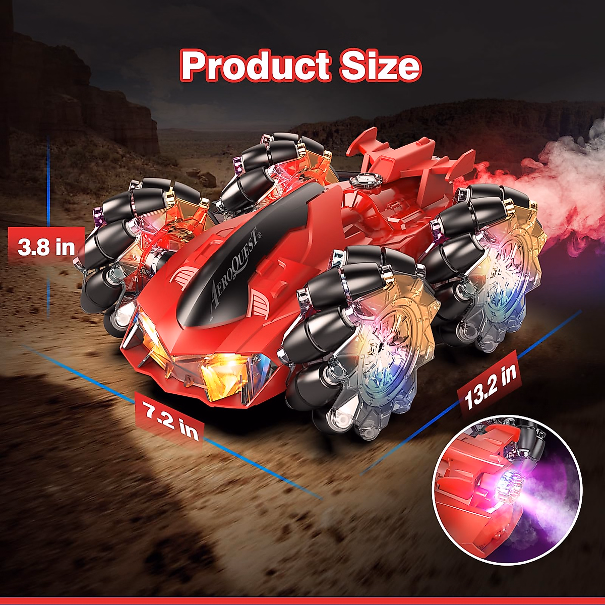 AEROQUEST 2-in-1 Remote Control Car - Light up RC Stunt Car for Kids with Spray Split Dual-Purpose Remote Control Cars for Adult 4WD RC Car with Two Rechargeable Batteries Gift for Kids