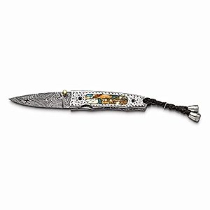 Steel Layer Folding Pink Opal/turquoise/bronze/resin Handle Knife Leather Wooden Gift Box Orange Rust Resistant