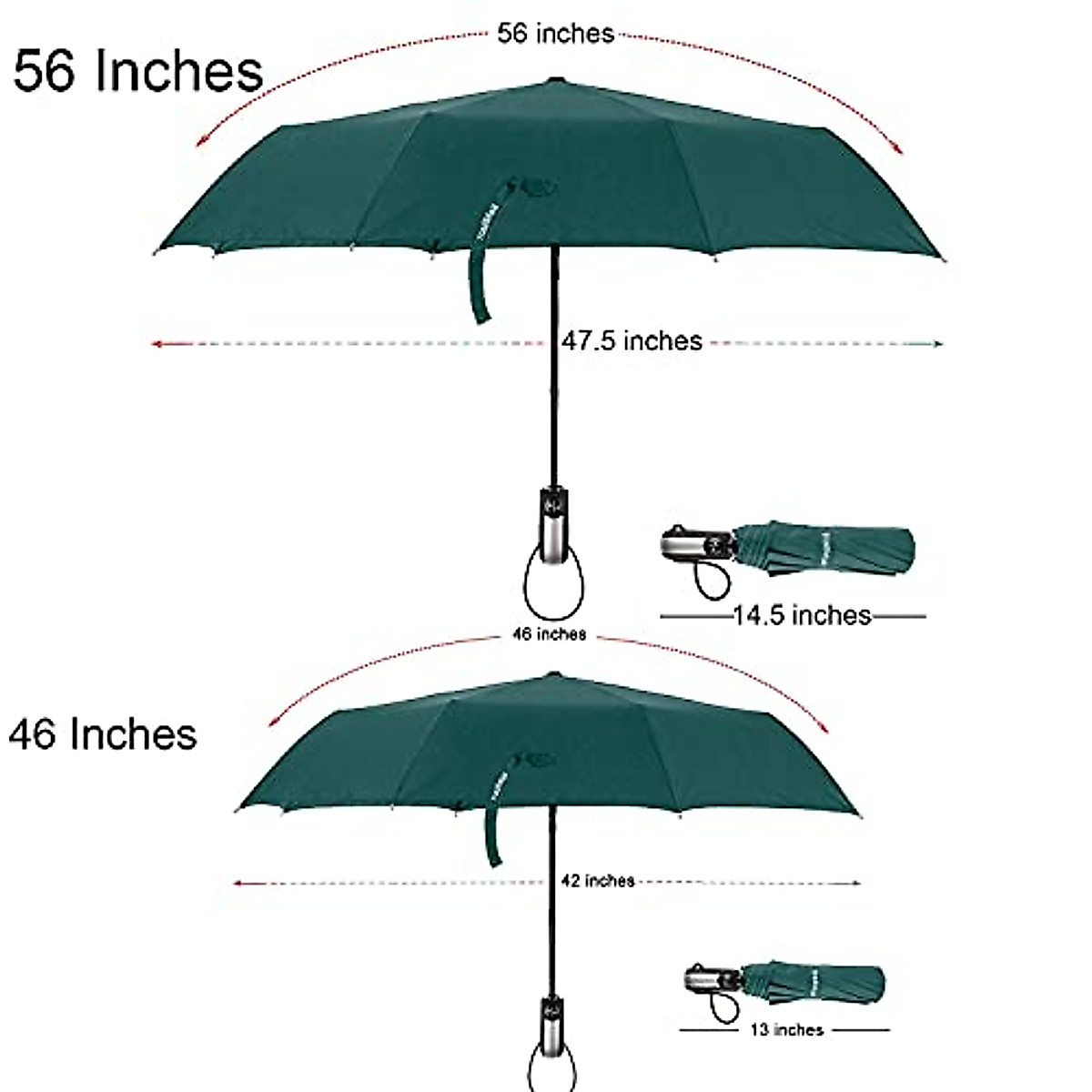 TradMall 3 Pack Travel Umbrella Windproof Portable 46 Inches Large Canopy Auto Open & Close, Dark Green