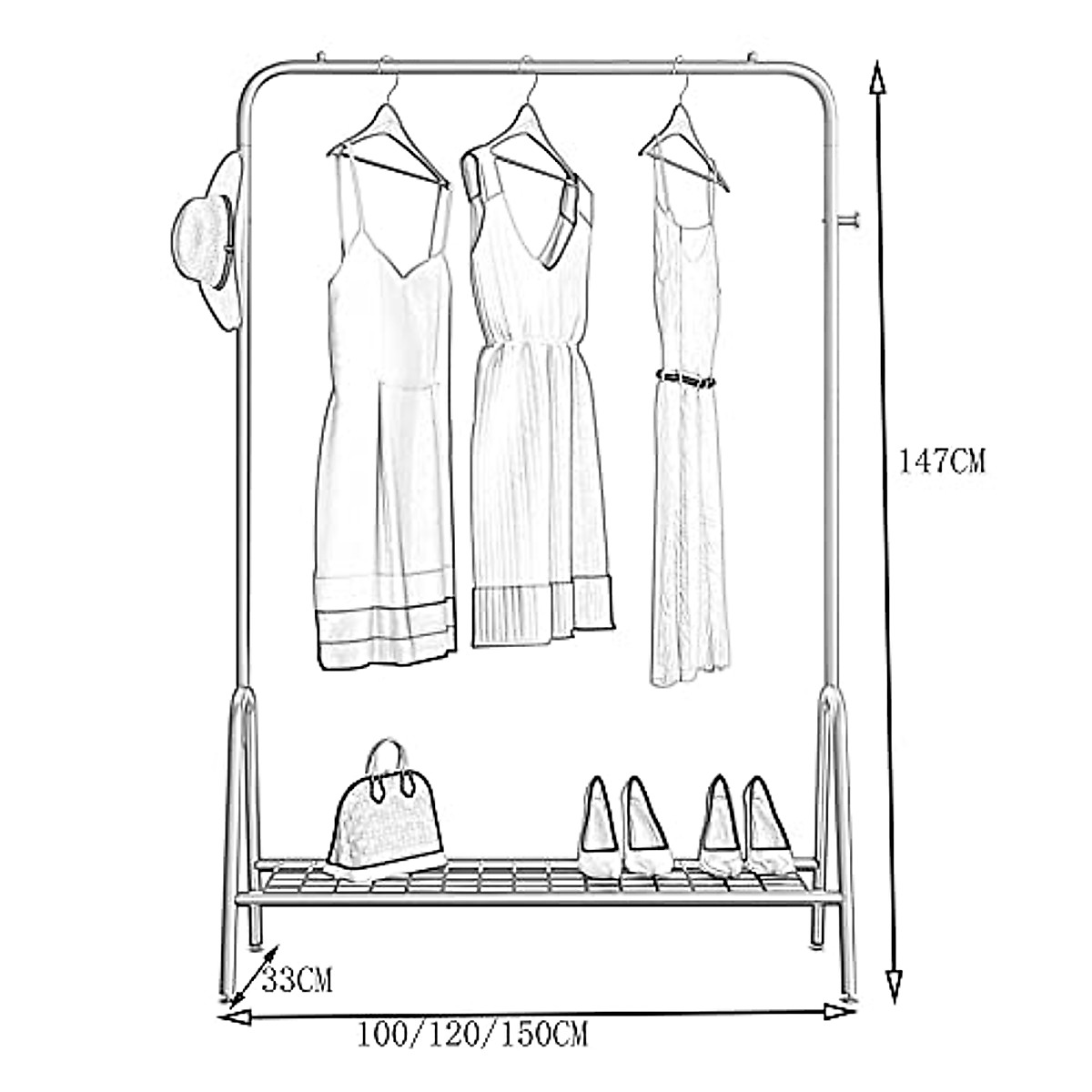 NEOCHY Heavy-Duty Hangers, Carbon Steel Clothing Display Racks, Open Balconies, Cloakroom Drying Racks, Men's and Women's Clothing Store Display Racks/Rose Gold/120Cm