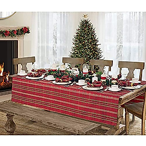 Newbridge Shimmering Plaid Metallic Christmas Fabric Tablecloth, Glitter Xmas Weave Holiday Cloth Tablecloth (8 Piece Napkin Set)