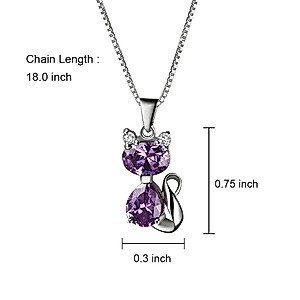 DreamsEden Cat Necklace, 18'' Silver Box Chain Women's Amethyst Cat Pendant Jewelry, Purple (Gift Box & Greeting Card)