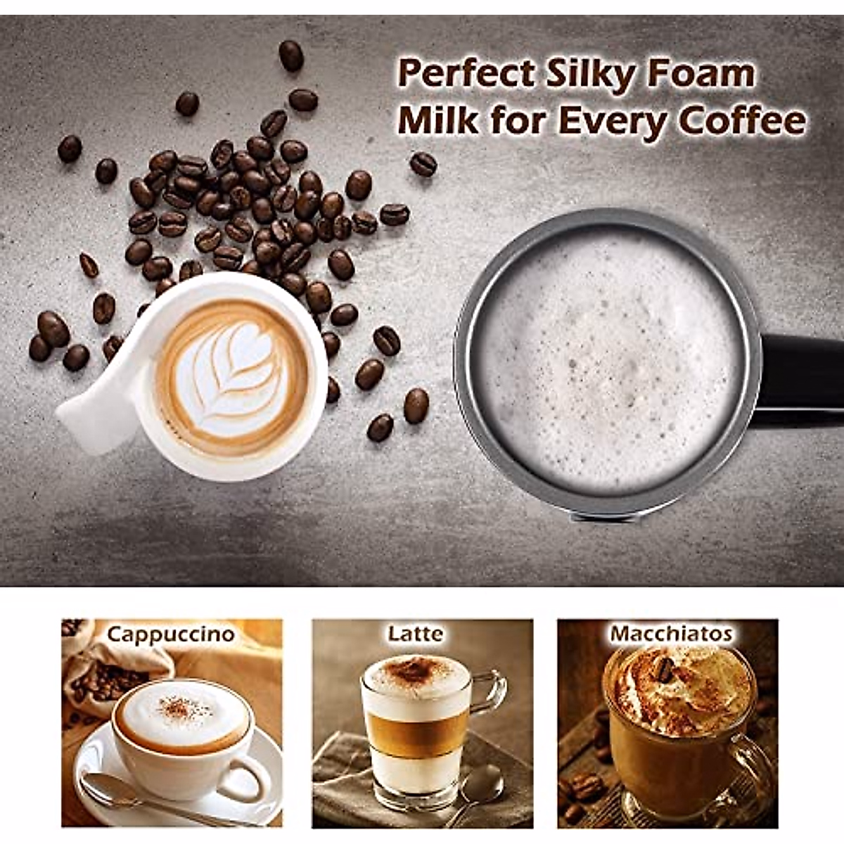 Milk Frother, 4-in-1 Electric Milk Steamer, 10oz/290ml Automatic Hot and Cold Foam Maker and Milk Warmer for Latte, Cappuccinos, Macchiato, From the Makers of GOGENGEN Pot, White