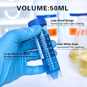 Aeseusia 50ml Plastic Centrifuge Tubes with Screw Cap, 50 PCS 50ml Self-Standing Plastic Test Tube Conical Tubes with Cap