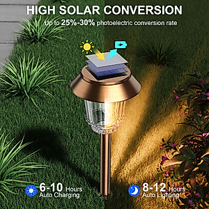 XMCOSY+ Solar Pathway Lights Outdoor - 6 Pack Solar Lights Outdoor Waterproof, 10-40 LM Dimmable Auto On/Off Solar Outdoor Lights Yard Garden Walkway Driveway (Warm White)