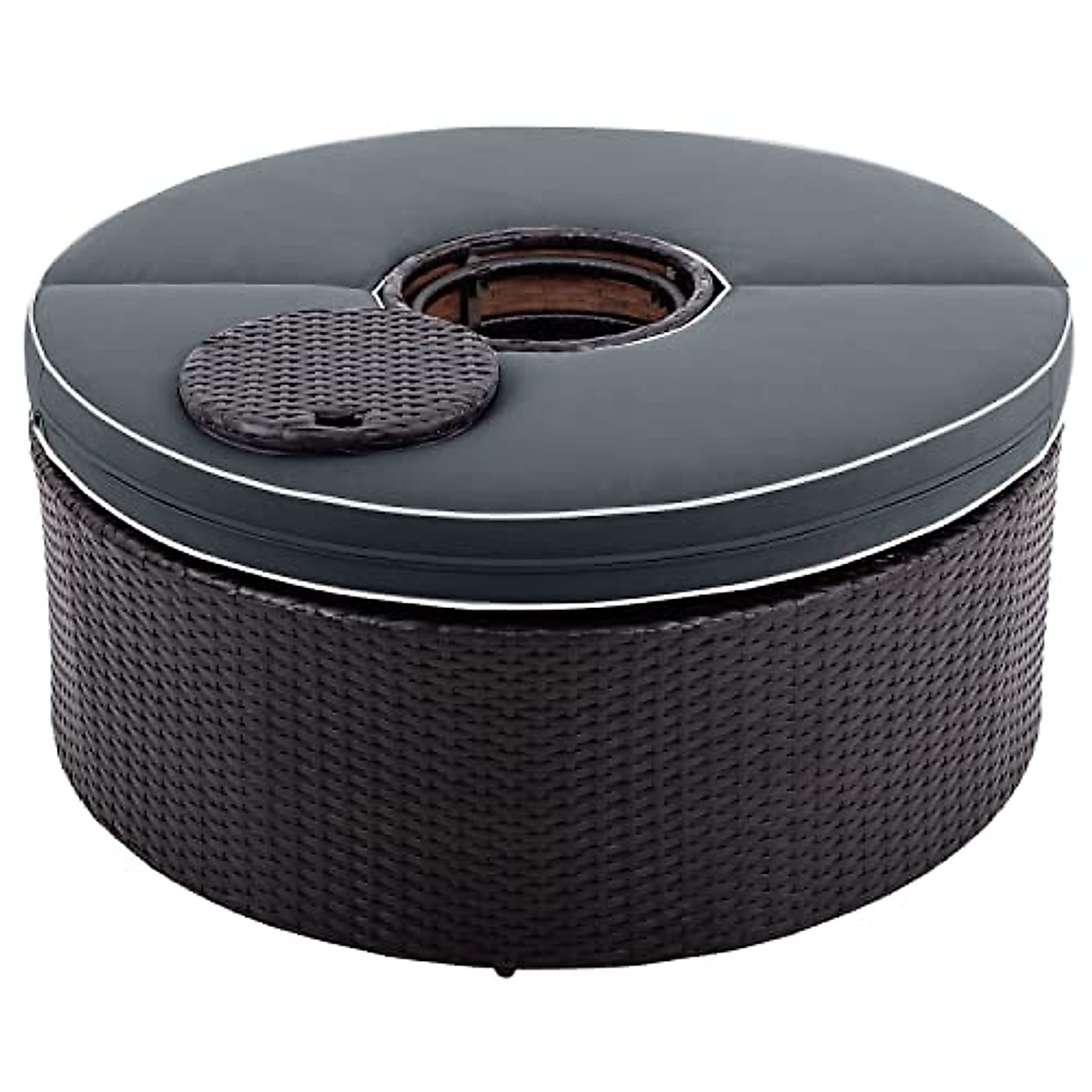 DHPM Patio Sectional 6-Piece Half-Moon Curved Outdoor Sofa, PE Wicker Conversation Furniture Set w Storage Side Umbrella and One Round Table, Brown+Gray