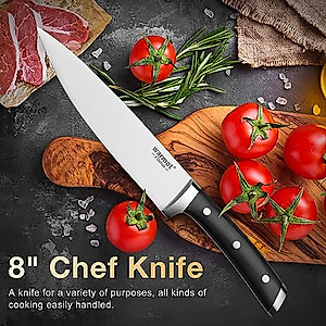 warmot Professional Kitchen Knife Set, 3 Pcs Chef Knife Set Sharp Knives Sets for Kitchen High Carbon Stainless Steel, Cooking Knife Triple Riveted Handle with finger protectors with Gift Box