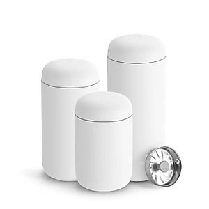 Fellow 16 oz Carter Move Travel Mug - Vacuum-Insulated Stainless Steel Travel Coffee Mug - Coffee Tumbler with Ceramic Interior and Splash Guard - Matte White