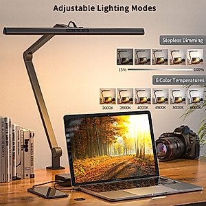 KableRika LED Desk Lamp with Clamp, 17W Super Bright Architect Swing Arm Desk Light for Home Office, Eye-Caring Task Table Lamp, Dimmable&6 Color Modes, Great Range of Motion for Office Lighting