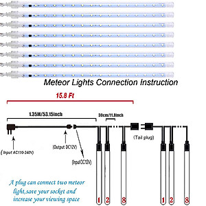 WISEFIN Meteor Shower Rain Lights 30CM 10 Spiral Tubes 192LEDs Cascading Rain Lights for Wedding Christmas Garden Tree Home Décor(White)