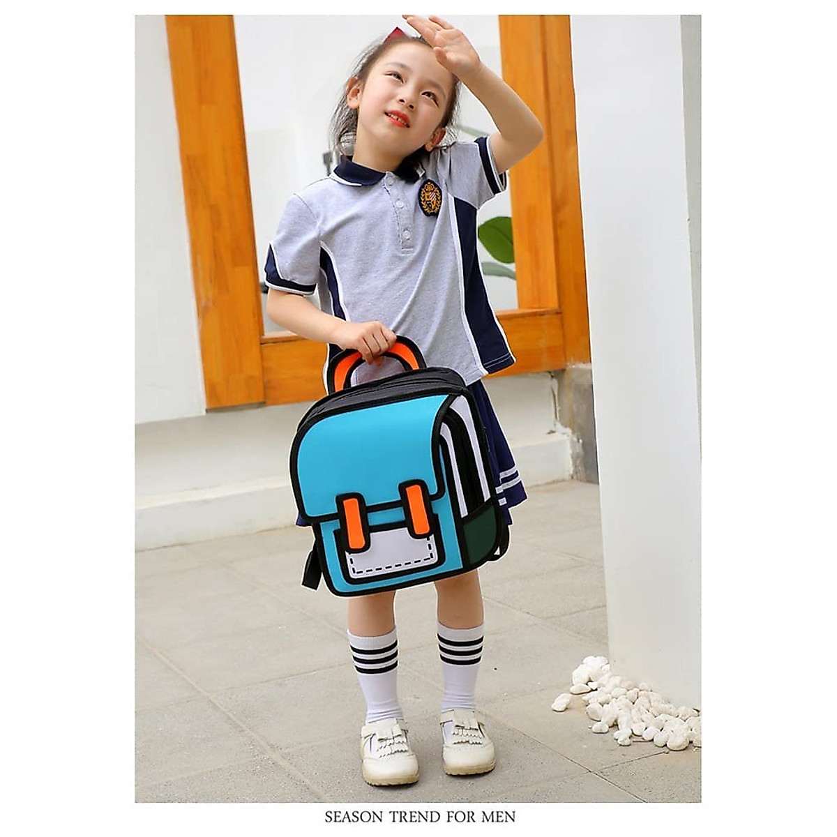 Yinilomo 3D Jump Style Kawaii Backpack Sketch Cute Cartoon 2D Drawing from Comic Paper Anime Bookbag School Supplies Fun Daypack (Blue)