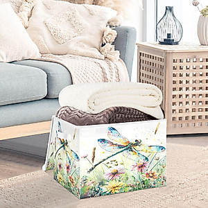senya Baskets Collapsible Storage Bins with Lids, Dragonfly Wildflowers Painting Storage Boxes Clothes Baskets for Organizing, B06D22020