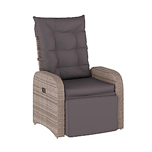 BizChair Indoor/Outdoor Patio Wicker Rattan Recliner Lounge Chair with Flip up Side Table, Gray