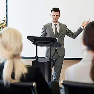 Tangkula Mobile Laptop Podium, Height Adjustable Podium Stand, Standing Desk, Rolling Desk Laptop Cart with Swivel Top & Movable Wheels