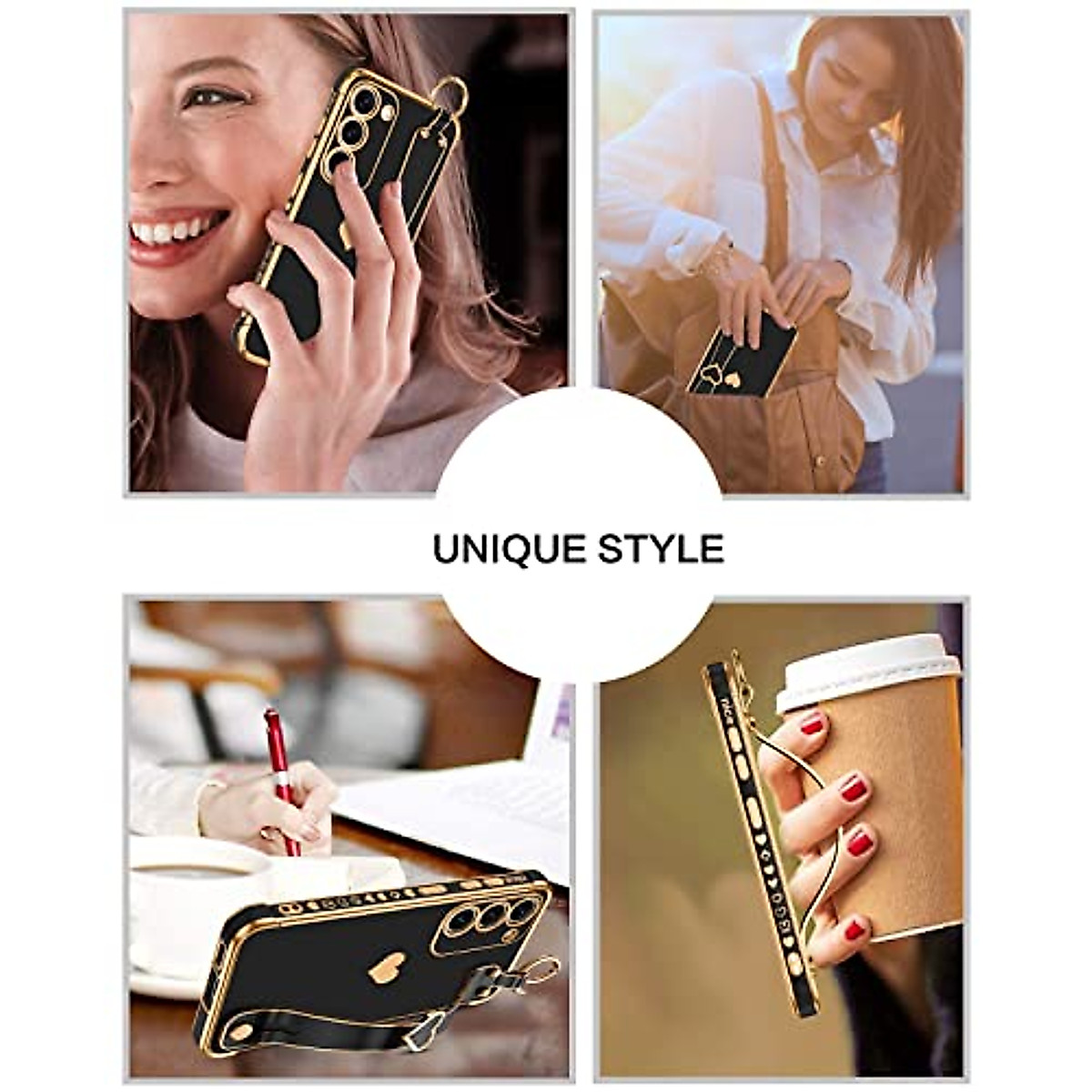 BENTOBEN Galaxy S23 Case, Phone Case Samsung S23 6.1", Slim Thin Shockproof Kickstand Holder Protective Soft TPU Bumper Drop Protection Cute Heart Girls Women Boys Men Samsung S23 Cover, Black/Gold