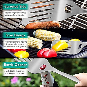 HaSteeL Grilling Utensil Set 18in, Stainless Steel BBQ Accessories Tools with Bag for Outdoor Cooking Camping, Heavy Duty Grill Spatula, Tong, Meat Fork, Basting Brush, Cleaning Brush, Man’s Gift