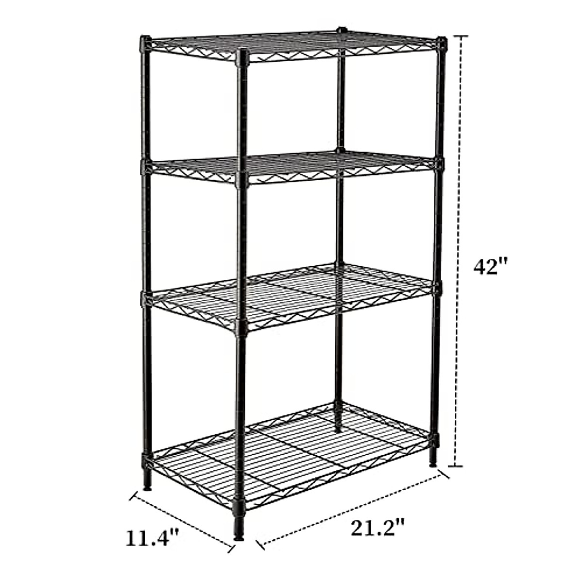 Txxplv 4 Tier Storage Shelf Wire Shelving Unit Rack, Adjustable Metal Shelves for Kitchen Laundry Garage with Leveling Feet (Black)
