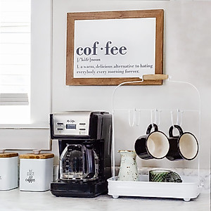 AuldHome Enamelware Coffee Mug Rack, Countertop Style White Rustic Distressed Cup Hanging Stand with Tray