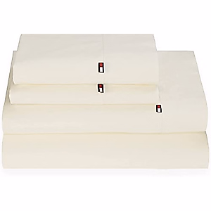 Tommy Hilfiger Signature Solid Sheeting 200 TC Set of 4 Sheet Set - 1 Flat Sheet , 1 Fitted Sheet & 2 Pillowcases, Queen Size, 100% Cotton (Marsh Mellow)