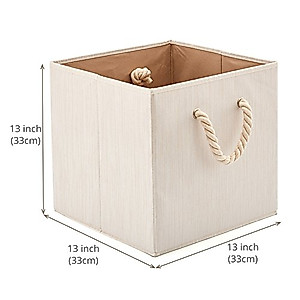 EZOWare Foldable Bamboo Fabric Storage Bin with Cotton Rope Handle, Collapsible Resistant Basket Box Organizer for Shelves, Closet, and More (Set of 2, Beige)