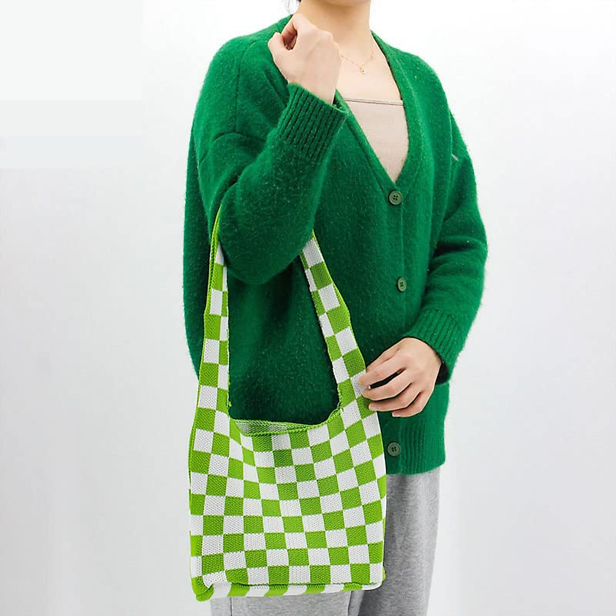 Checkered Bags for Women, Checkered Purse, Checkerboard Tote Bag, Plaid Tote Handbag, Versatile Street Fashion Bag (brown white)