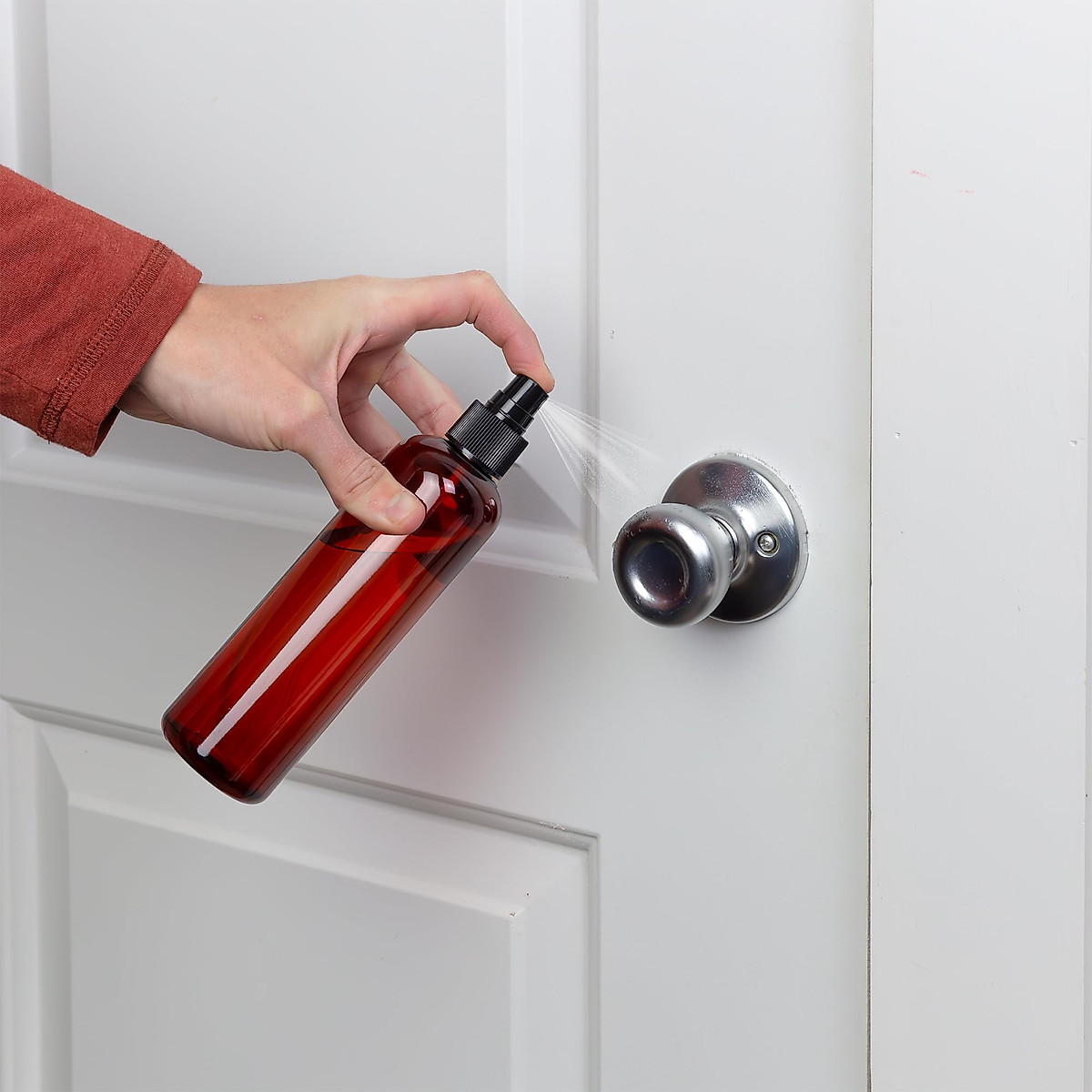 Cornucopia 8oz Amber Brown Plastic Spray Bottles with Fine Mist Atomizers (6-Pack); for DIY Home Cleaning, Aromatherapy, & Beauty Care