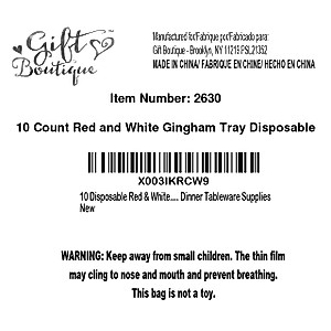 10 Disposable Red & White Gingham Serving Trays Large 10.75" X 15.75" Heavy Duty Rectangle Paper Cardboard BBQ Tray for Dessert Platter Cupcake Display Birthday Party Tableware Supplies