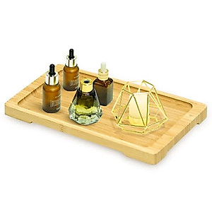 Natural Bamboo Vanity Tray, KMOTASUO Slip-Resistant Bathroom Counter Tray Toilet Tank Tray, Bamboo Tray for Bathroom Storage Tissue Soap Towel Toiletries,12.6 x 7 x 0.8 inches