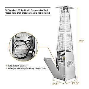 Tangkula 90-inch Outdoor Patio Heater, 42000 BTU Portable Pyramid Propane Heater with Wheels, Quartz Glass Tube, Auto Shut Off Protection, Stainless Steel Outdoor Heater for Backyard, Garden