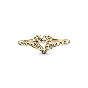 Pandora Timeless Wish Sparkling Heart Ring - Perfect Jewelry Gift for Women - Hand-Finished 14k Gold-Plated Shine with Cubic Zirconia - Size 5, No Gift Box