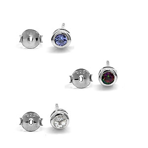Silvershake 3 Pair 3mm Extra Petite Genuine Tanzanite and Mystic Fire Topaz 925 Sterling Silver Stud Earrings Set