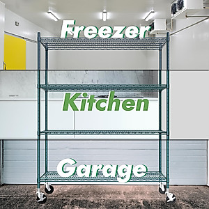 APLSS NSF 4-Tier Green-Epoxy Storage Shelves, 18"x48"x63", Moist&Dry Enviroments, Commercial Heavy Duty Steel Wire Shelving Unit with Wheels, Walk-in Cooler&Freezer Dishroom Kitchen