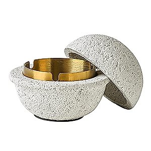 Mini Trash Can /Desktop Wastebasket with Lid,Concrete + Stainless Steel, Easy To Clean,For Outdoors on The Balcony, Odour-Proof, Closed, It Is Also Suitable As A Beautiful Table Decoration,White
