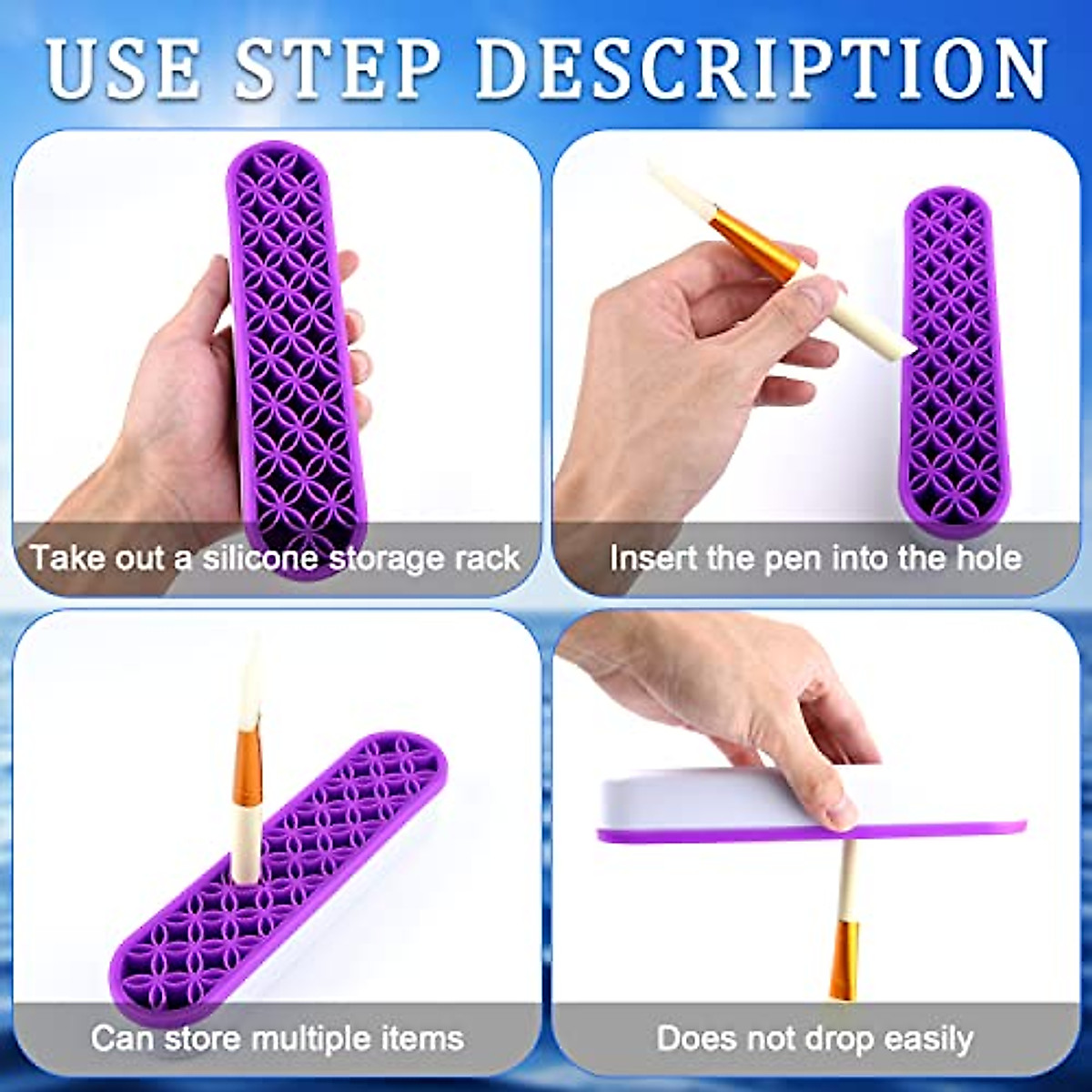 QUACOWW 2Pcs Purple Silicone Makeup Brush Holder Organizer Multifunctional Desktop Organizers Make Up Brush Storage Stand for Art Supplies Painting Pen Brushes Eyeliner Pencil and Craft Tools