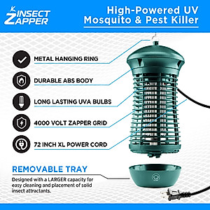 Livin’ Well Green Bug Zapper Indoor Outdoor - 4000V High Powered Electric Mosquito Zapper Home Patio, 1,500 Sq Ft Range Fly Zapper Mosquito Trap, 18W UVA Bulb Mosquito Killer Lamp Insect Bug Light