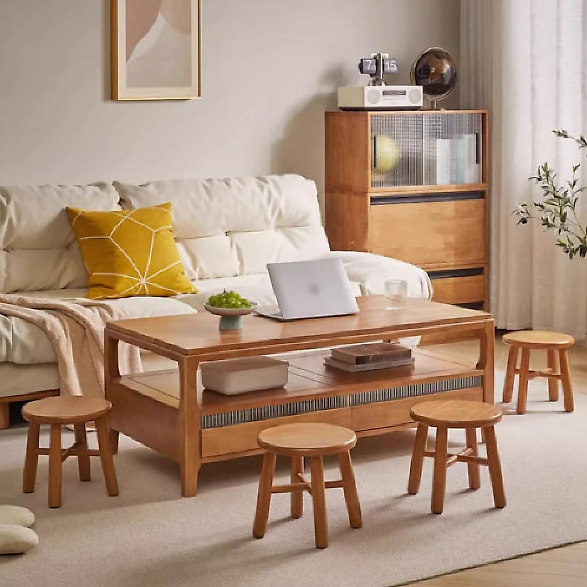 ACICS Round Step Stool Milking Stool Handcrafted Rubber Wood Stool Wooden Stool Small Short Stool, Shoe Changing Stool Shower Stool Suitable for Living Room Sofa Footstool(27 * 27 * 27CM, A)