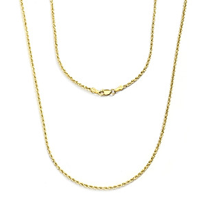 Floreo 10k Yellow Gold 2mm Hollow Rope Chain Necklace with Lobster Claw Clasp for Women and Men, 20 Inch