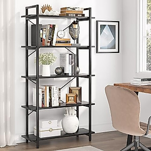 Tribesigns 5 Tier Black Bookshelf, Modern Etagere Bookcase with Metal Frame, Tall Book Shelf Unit for Living Room, Study, Home Office (2, Black)