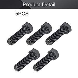 MroMax M12 Left Hand Hex Bolt M12-1.75 x 40mm Hex Head Screw Bolts Carbon Steel Fully Threaded Metric Hex Bolts Grade 12.9 Black 5Pcs