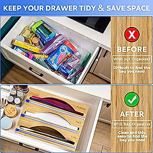 Plastic Wrap Dispenser with Cutter and Paper Towel Holder, 3 in 1 Wax Paper Foil and Plastic Wrap Organizer for Kitchen Drawer, Magnetic Bamboo Wood Parchment Paper Holder for 12” Rolls