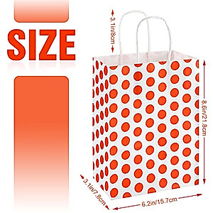 24 PCS Gift Bags, Party Favor Bags with Handles(160X 80 X 220mm),6 Colors Flat Bottom Kraft paper Bags with Handles Suitable for Christmas,Halloween,Kids Birthday,Wedding Party. (Cute Dots)