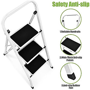 SIMPLI-MAGIC Step Ladder, 3 Step Stool Ergonomic Folding Step Stool with Wide Anti-Slip Pedal Sturdy Step Stool for Adults Multi-Use for Household, Kitchen，Office Step Ladder Stool (3 Step - White)